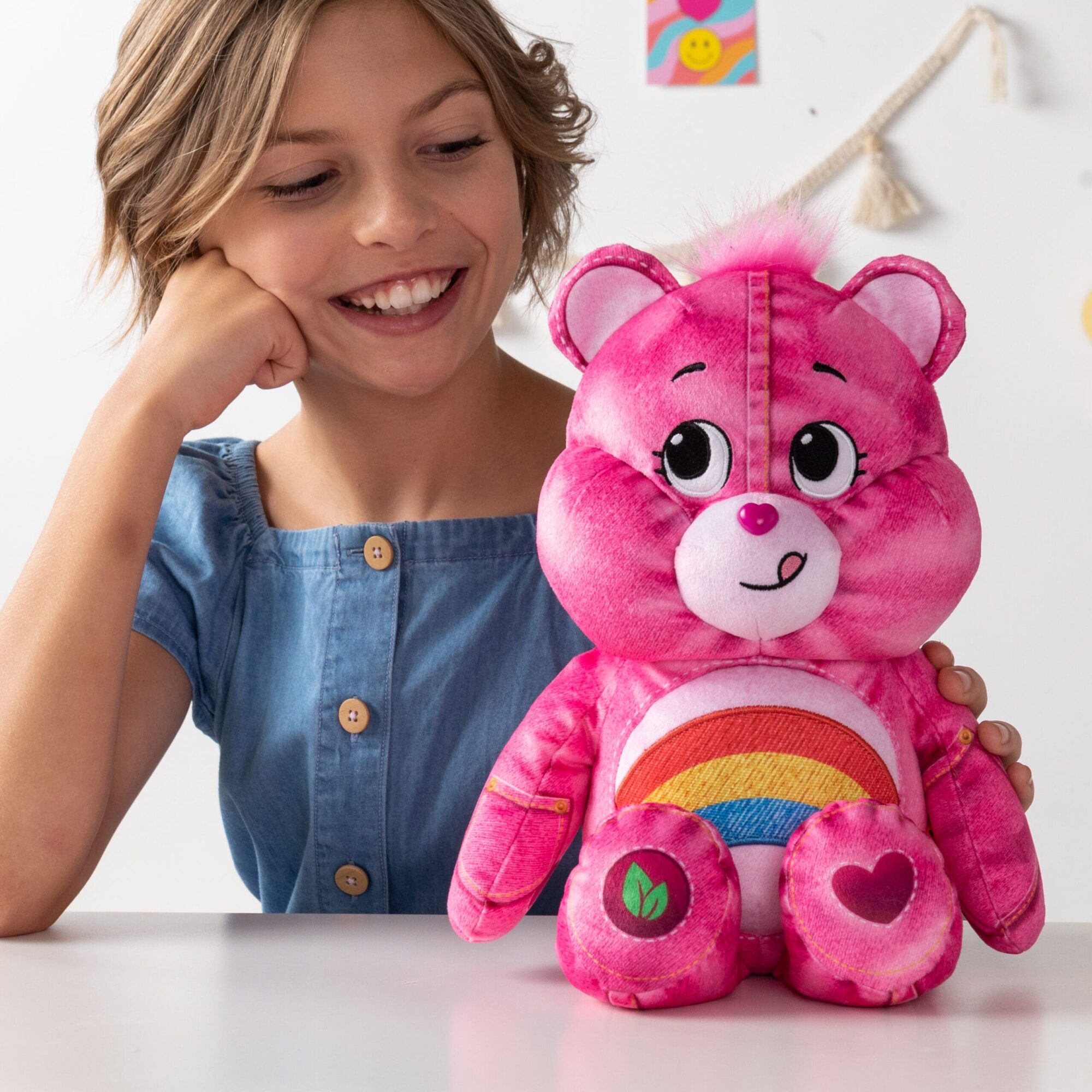 Care Bears™ - Medium Plush Denim Edition - Cheer Bear | BasicFun!