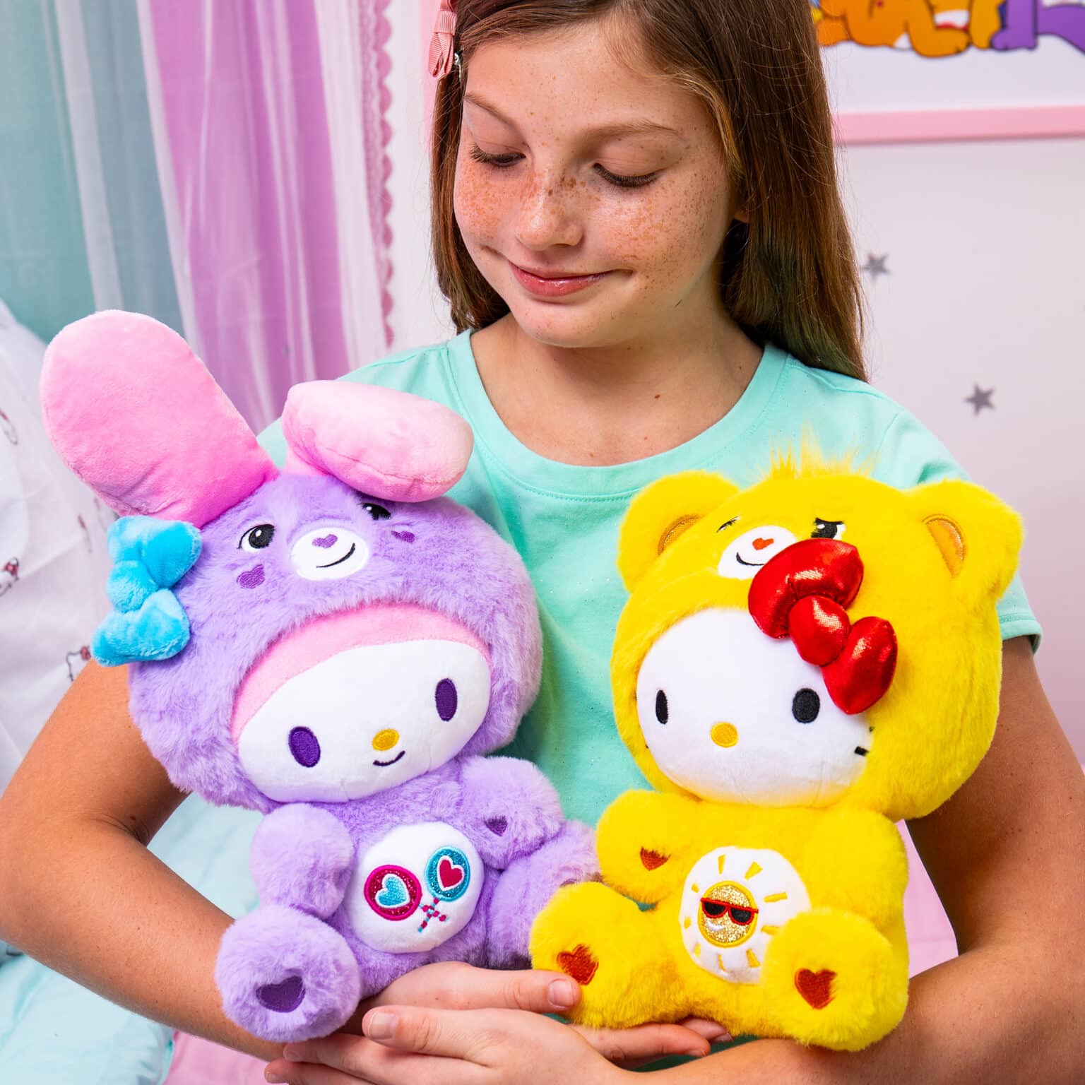 Care Bears™ x Hello Kitty Plush 2 Pack - Hello Kitty as Funshine Bear & My Melody as Share Bear ...