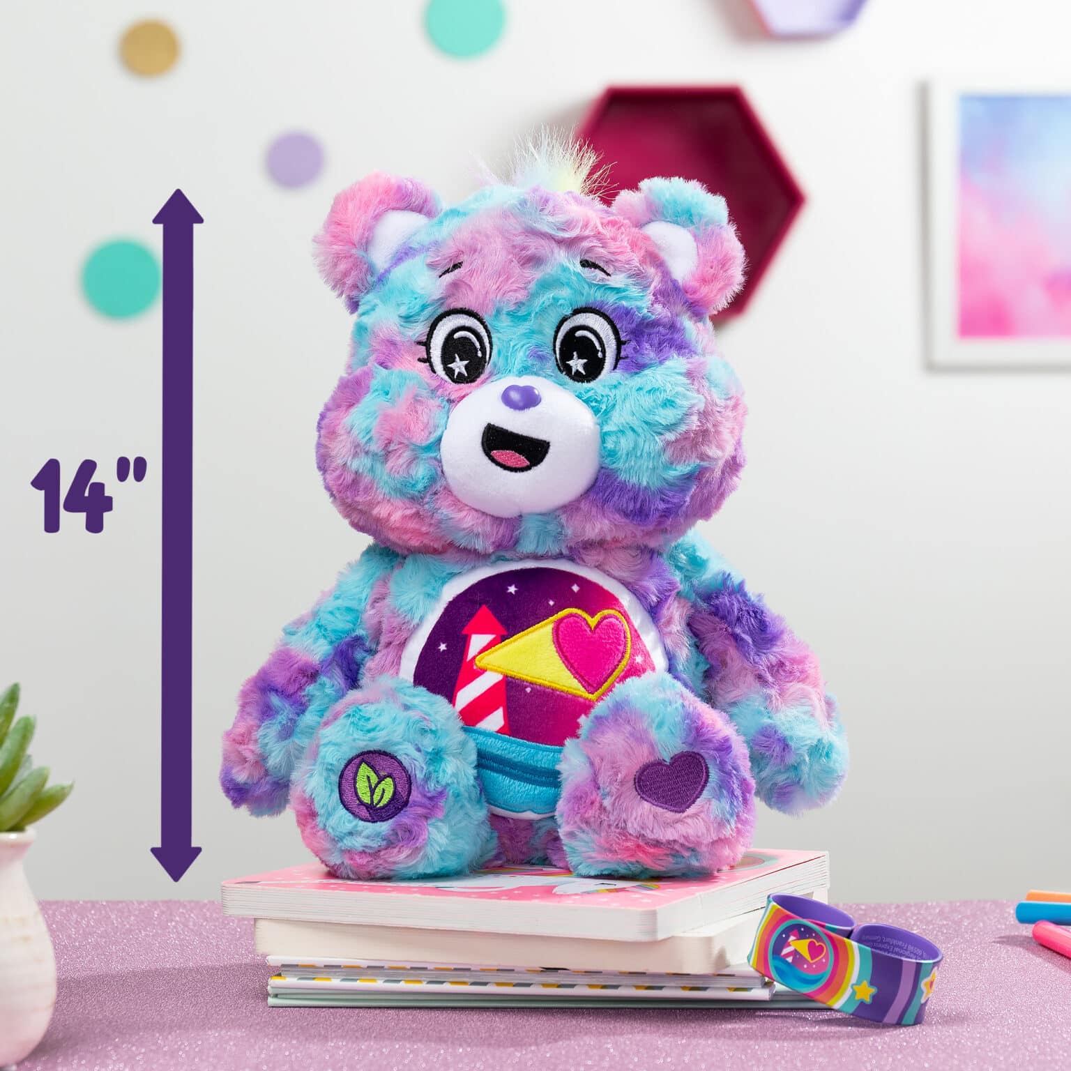 Care Bears™ - 14" Medium Plush - Color Splash Loveshine Bear - Bracelet ...