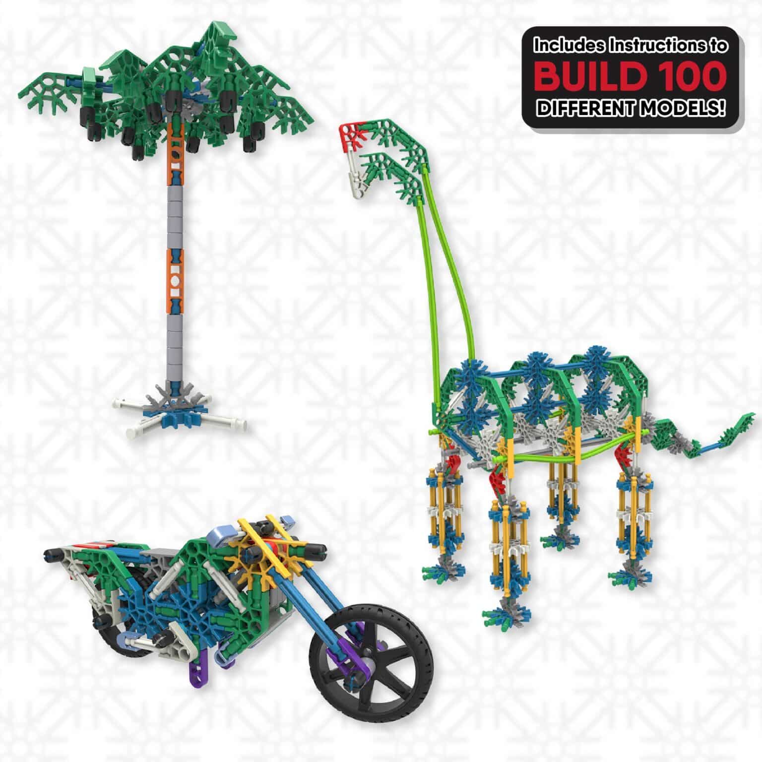 K'NEX - 100 Model Building Set - 863 Pieces | BasicFun!