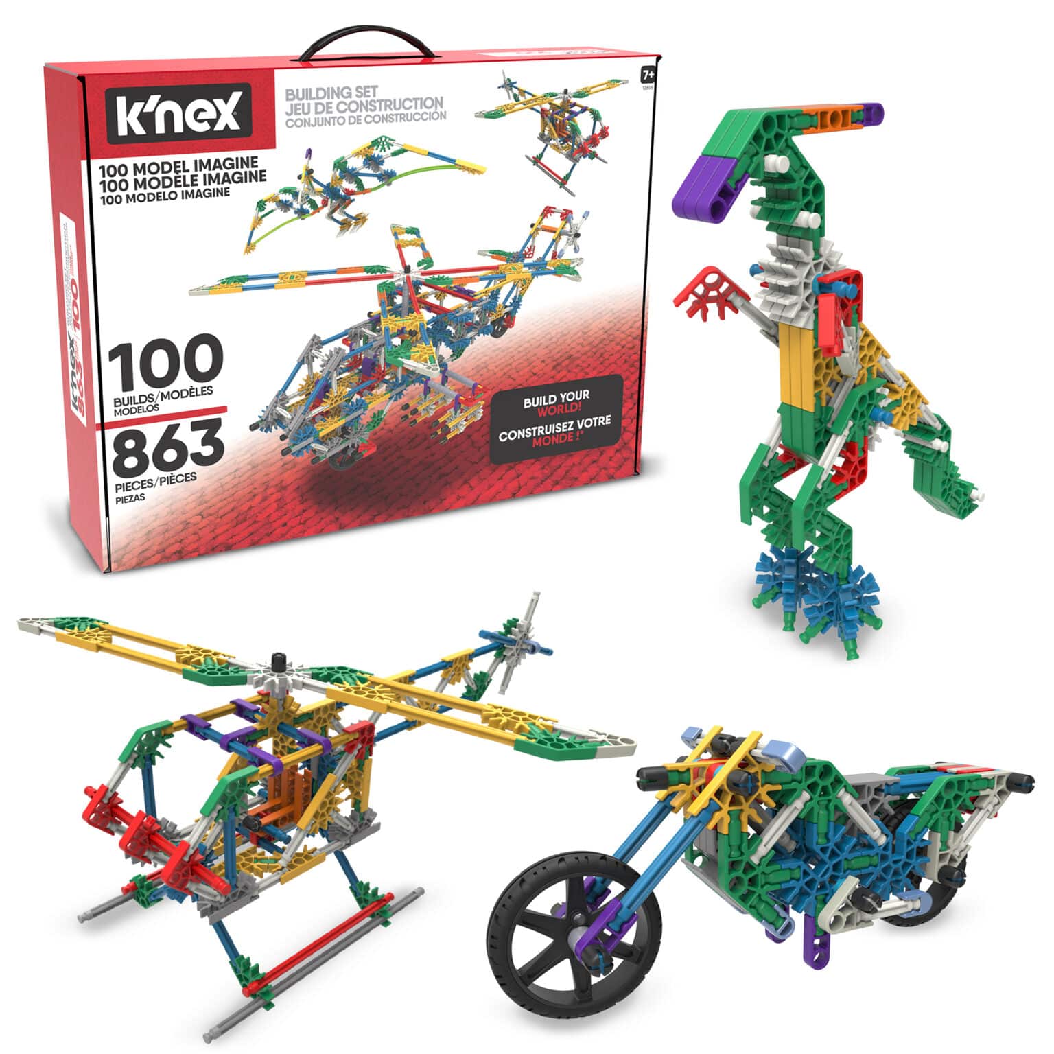K'NEX - 100 Model Building Set - 863 Pieces | BasicFun!