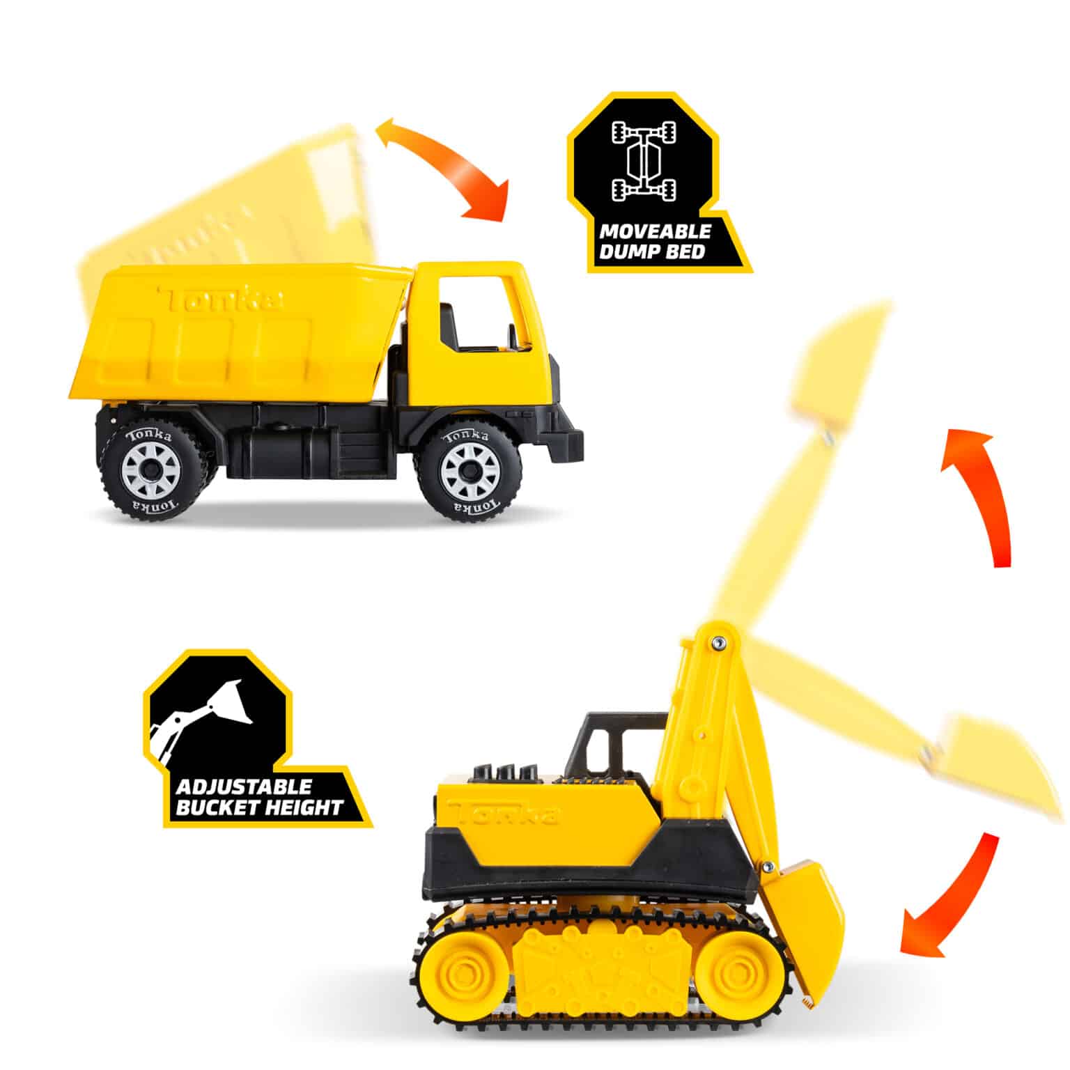 Tonka - Steel Classics Giga Series - Dump Truck & Excavator, 2-Pack | BasicFun!